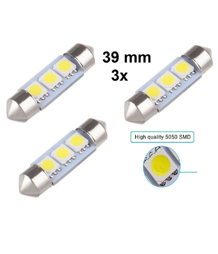 3 X Festoon Siluro 39 Mm Bulb 3 Led Smd C5w W5003 T11 5050 12v Auto Ab - BricoBravo