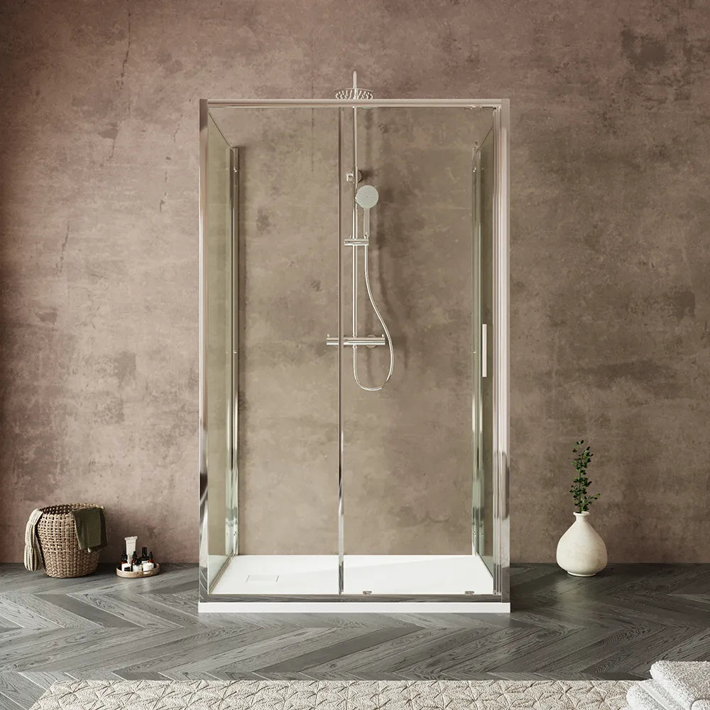 Box doccia tre lati 90x140x90cm con porta scorrevole profili cromati e - BricoBravo