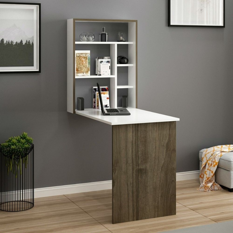 Scrivania da parete richiudibile Mina noce e bianco - BricoBravo
