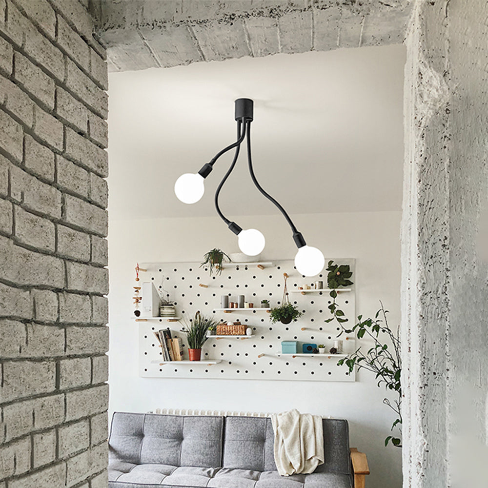 Plafoniera Industrial-Minimal-Nordico Bulbo Metallo Nero Acrilico 3 Lu ...