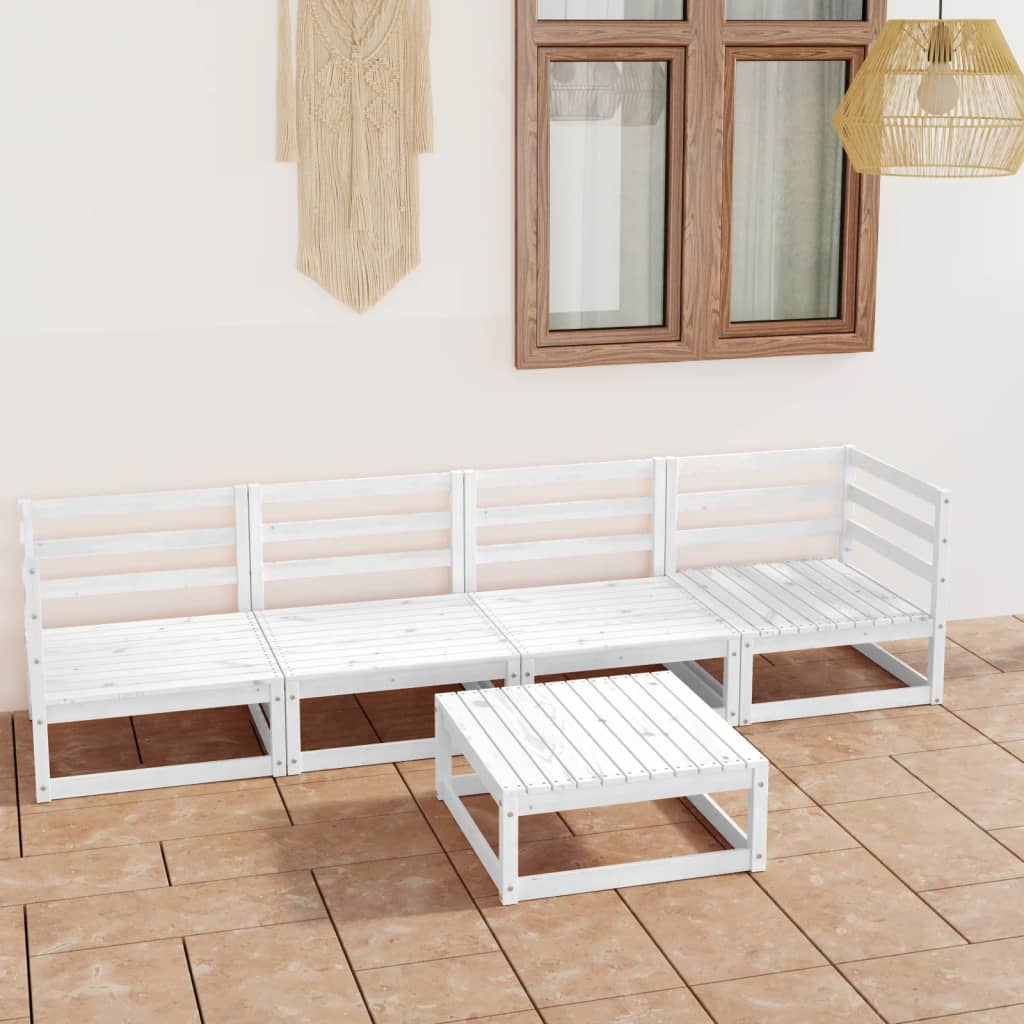 Set Divani da Giardino 5 pz Bianco in Legno Massello di Pino 3075365 ...