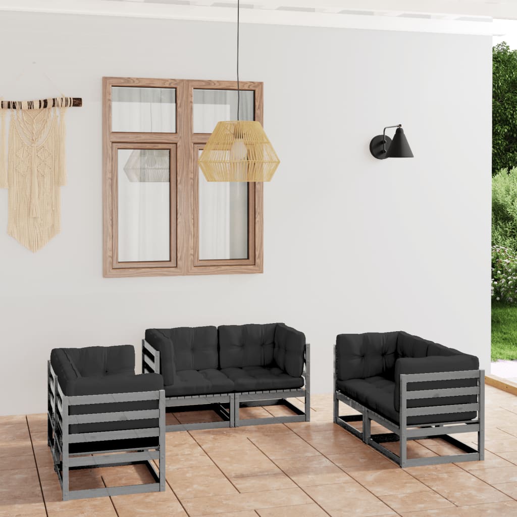 Set Divani da Giardino 6 pz con Cuscini Legno Massello Pino 3076491 ...