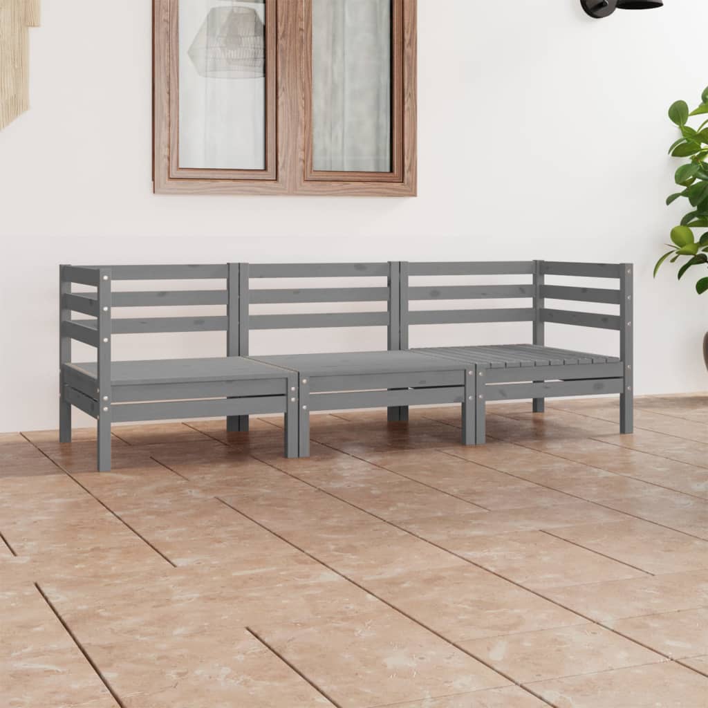 Set Divani da Giardino 3 pz Grigio in Legno Massello di Pino 3082464 ...