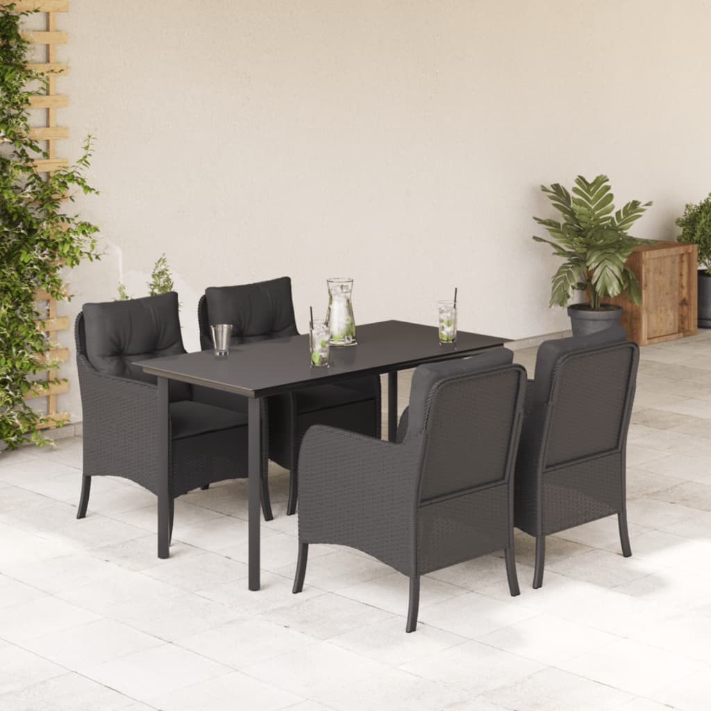 Set da Pranzo da Giardino 5 pz Nero con Cuscini in Polyrattan 3211929 ...