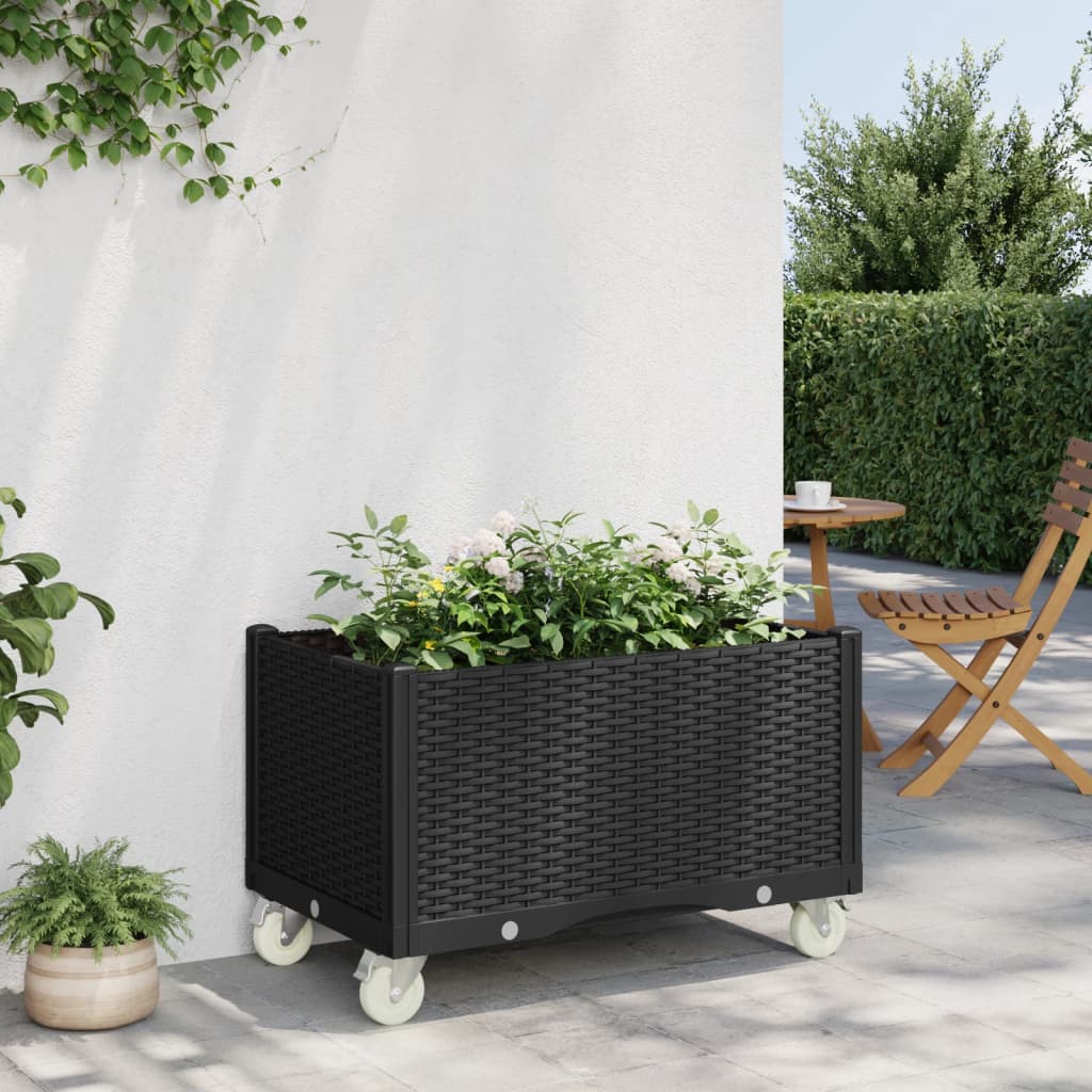 Fioriera da Giardino con Ruote Nera 80x50x54 cm in PP 367986 - BricoBravo