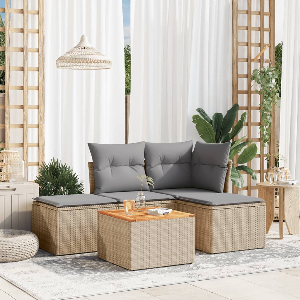 Set Divano da Giardino 5 pz con Cuscini Beige in Polyrattan 3223588 ...
