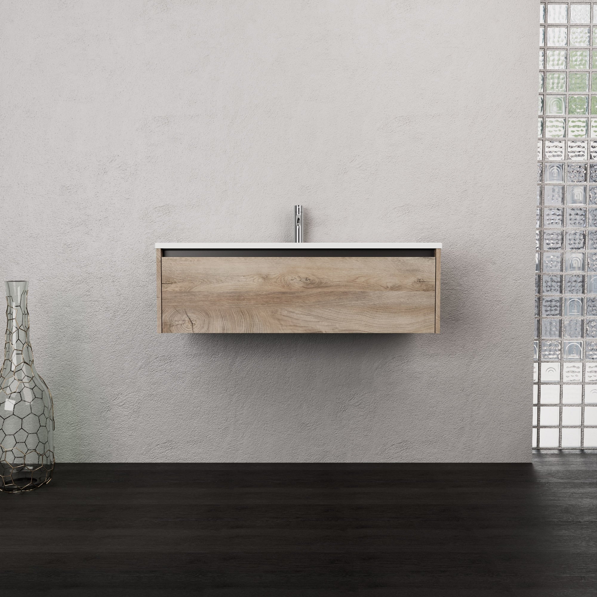 Inda - Mobile bagno L.100 con lavabo opaco / Rovere naturale 1 cassett ...