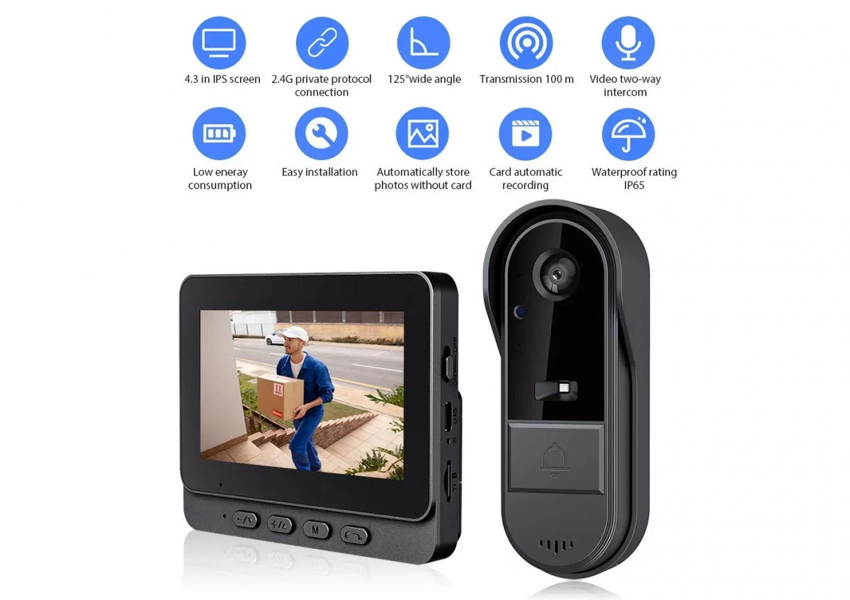 VIDEOCITOFONO WIRELESS SENZA FILI CAMPANELLO SMART MONITOR 4,3" INTERF ...