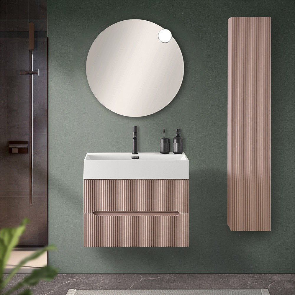 Mobile bagno sospeso cannettato 70 cm rosa con specchio | Bali - BricoBravo