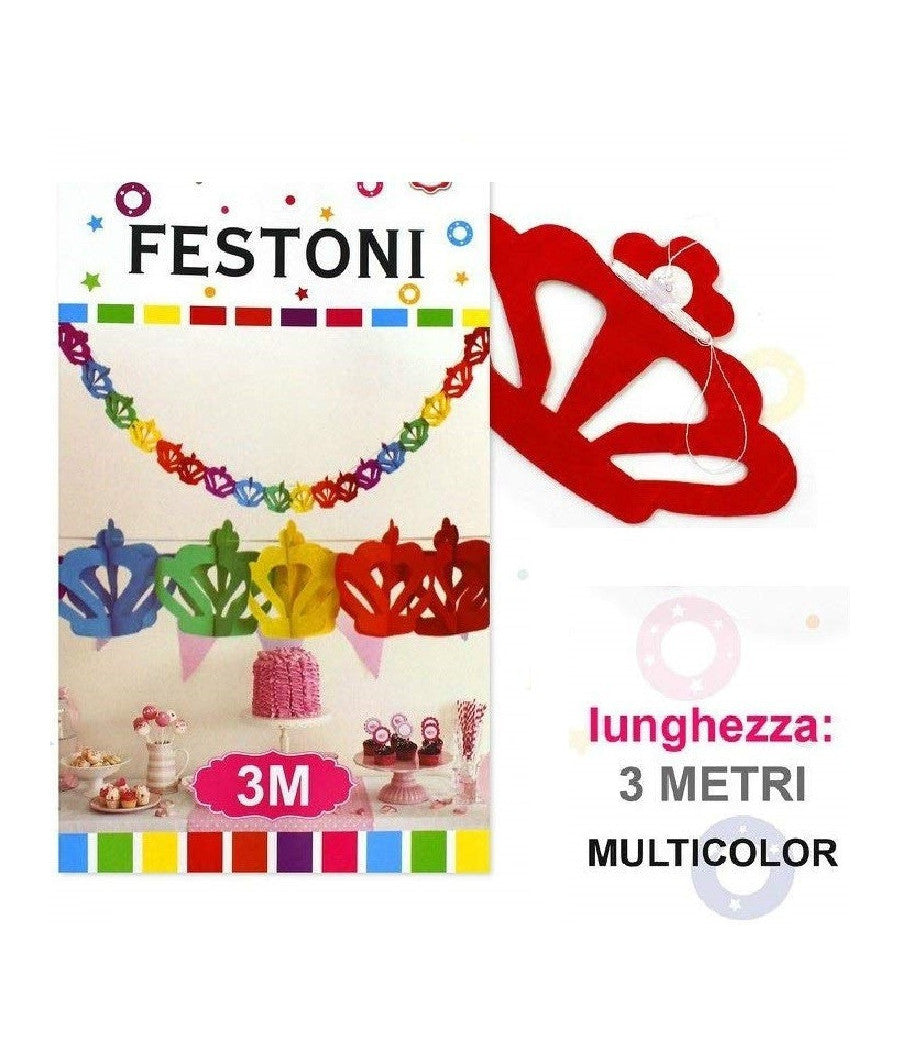 Trade Shop - Set 3 Pezzi Festoni Carta Corona 3 Metri Colorati Multico ...
