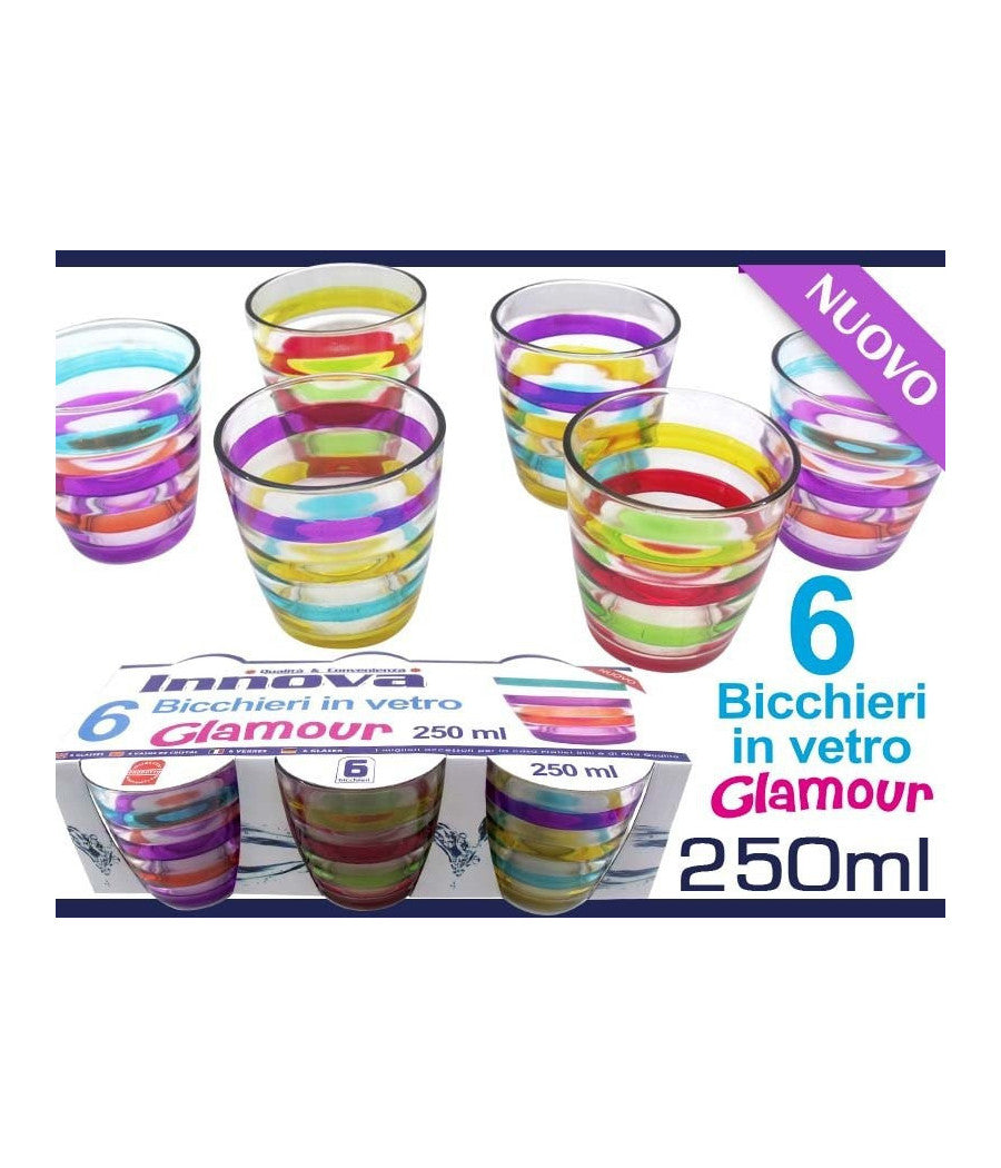Trade Shop - Set Bicchieri In Vetro Con Righe Colorate Glamour 6 Pezzi ...