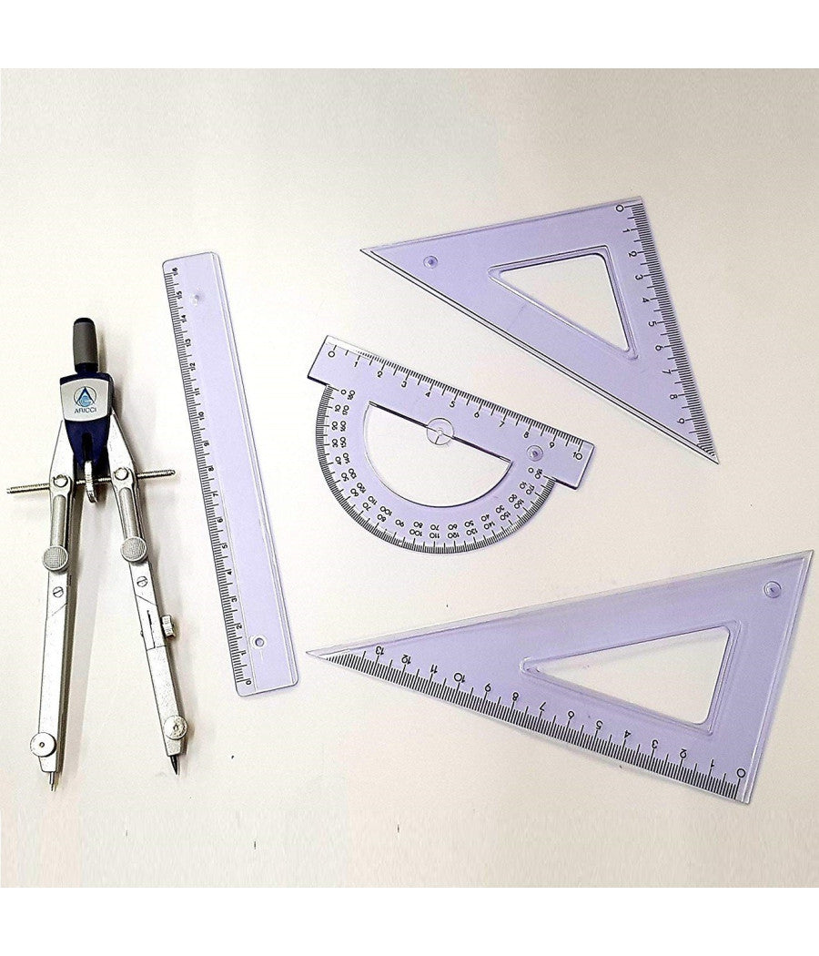 Set Compasso + Strumenti Disegno F4006 Squadrette Righello Goniometro ...